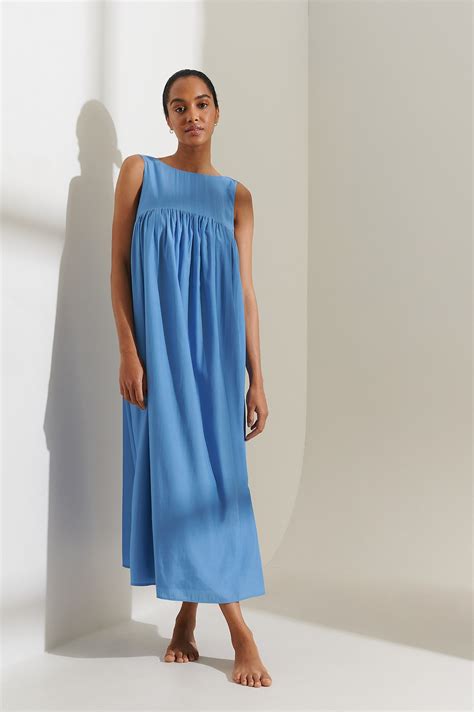 Recycled Gathered Deep Back Dress Blue Na