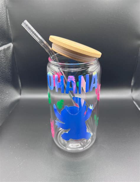 Stich Class Tumbler With Glass Straw And Bamboo Lid Etsy