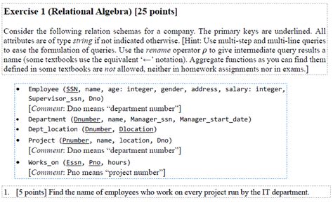 Solved Exercise Relational Algebra Points Consider Chegg