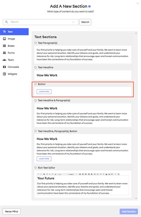 Adding A Button Section To A Page