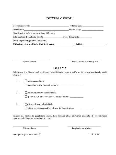Potvrda O Zivotu Pdf