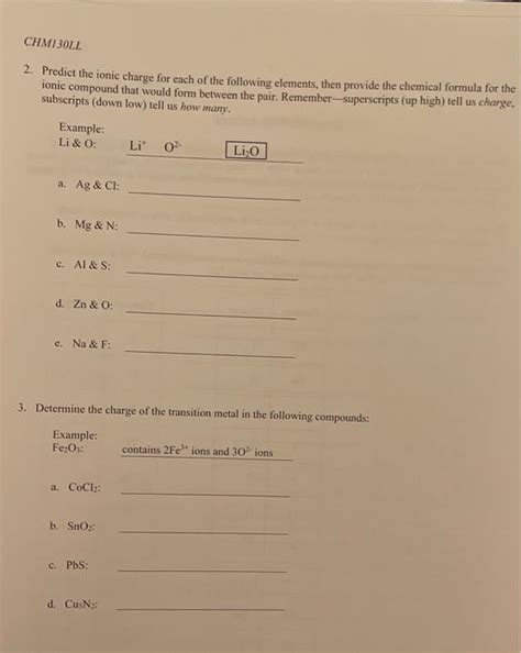 Solved 2 Predict The Ionic Charge For Each Of The Following Chegg
