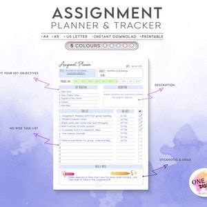 Assignment Tracker Editable Printable PDF Assignment Planner Homework Planner Babe