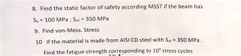 8 Find The Static Factor Of Safety According Msst If The Beam Has Sy 100 Mpa Sut 350 Mpa