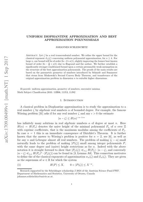 PDF Uniform Diophantine Approximation And Best Approximation Polynomials
