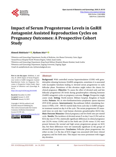 Pdf Impact Of Serum Progesterone Levels In Gnrh Antagonist Assisted Reproduction Cycles On