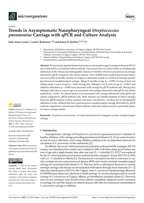 Pdf Trends In Asymptomatic Nasopharyngeal Streptococcus Pneumoniae Carriage With Qpcr And