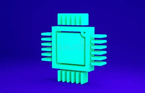 Green Computer Processor With Microcircuits Cpu Icon Isolated On Blue Background Chip Or Cpu