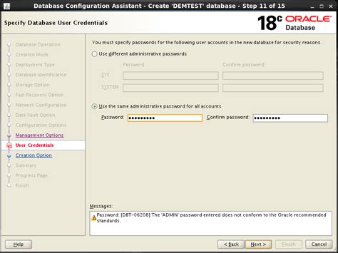 creating database on oracle database 18cr1 using dbca gui and then
