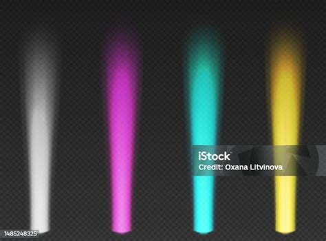 공중에 4 가지 색의 탐조등 가장자리가 어두운 바닥에서 원뿔 조명 0명에 대한 스톡 벡터 아트 및 기타 이미지 0명 3차원 형태 Theatrical