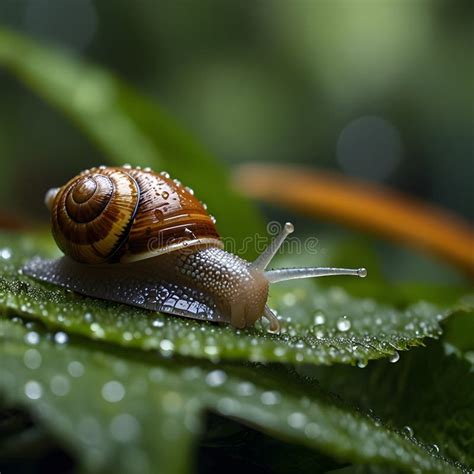 The Tiny World Of Snail Macro And Micro Photography With Dew Stock