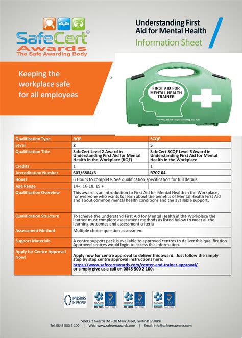 U Mhfa Infosheet Pic Safecert Awards Awarding Body For Qualifications And Certification