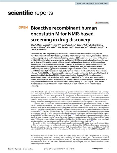 Pdf Bioactive Recombinant Human Oncostatin M For Nmr Based Screening