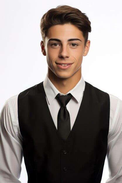 Premium Photo Headshot Of A Young Man In A White Shirt And Black Vest