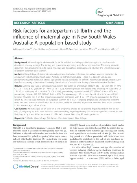 Pdf Risk Factors For Antepartum Stillbirth And The Influence Of