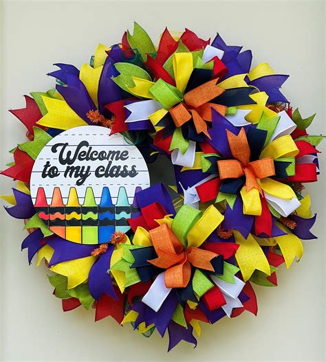 Classroom Wreath School Decor School Wreath Preschool Wreath Crayon Wreath Class Wreath Etsy