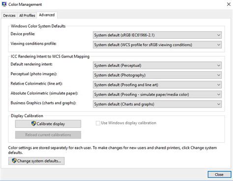 Restore Default Display Color Settings