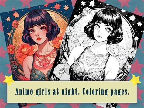 50 Anime Night Girls Coloring Pages Digital Download Printable Art
