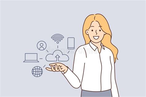 Business Woman Near Symbols Of Cloud Computing Technologies Proposes To