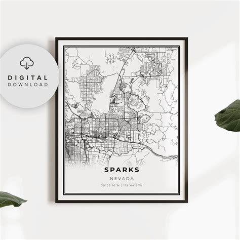 Sparks Map Print Nevada Nv Usa Map Art Poster Reno Washoe Printable
