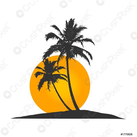 شجر النخيل الإستوائي مع تصوير ناقل رأس الأسهم المتصاعد للشمس معزول على
