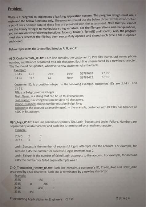 Solved Problem Write A C Program To Implement A Banking