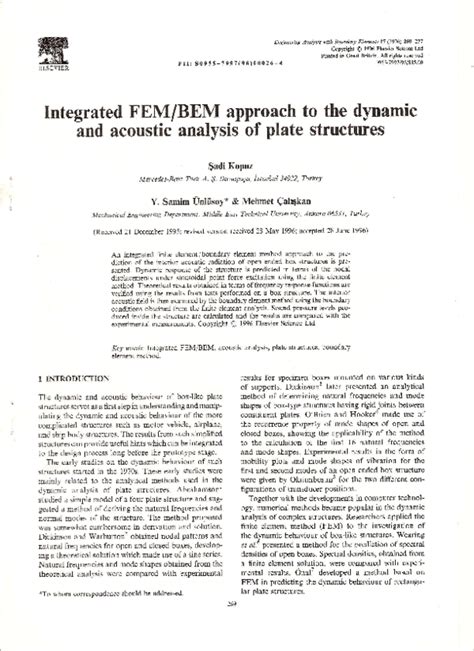 Pdf Integrated Fembem Approach To The Dynamic And Acoustic Analysis Of Plate Structures
