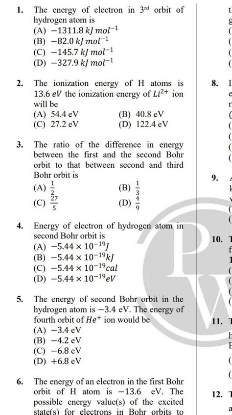 The Energy Of Electron In Rd Orbit Of Hydrogen Atom Is Filo