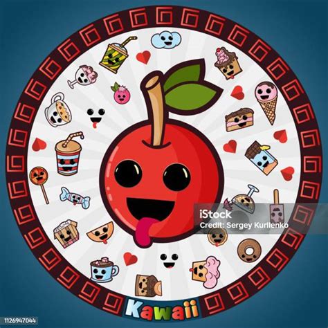 원형 장식 달콤한 과자 음식 및 음료 귀여운 Style16cute 좋은 아름 다운 그림에 그림 장식 스티커 디자인 감정에 대한 스톡 벡터 아트 및 기타 이미지 Istock