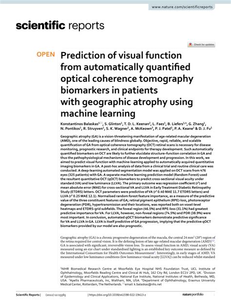 Pdf Prediction Of Visual Function From Automatically Quantified