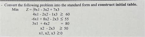 Solved Convert The Following Problem Into The Standard Form Chegg Com