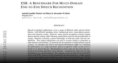 Paper Page Esb A Benchmark For Multi Domain End To End Speech Recognition