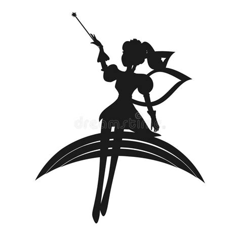 Silueta Negra De Hadas Con Una Vara Mágica Ilustración Del Vector