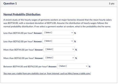 Solved Question Pts Normal Probability Distribution A Chegg