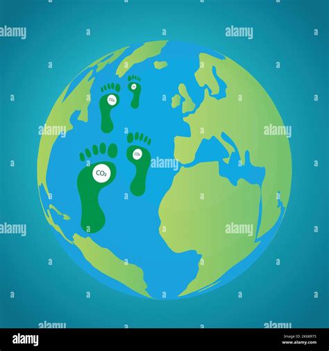 Row Of Green Human Footprints Walking Over The Earth Globe Carbon