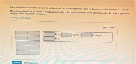 Solved Balance The Chemical Equation By Indicating The Number Of Each