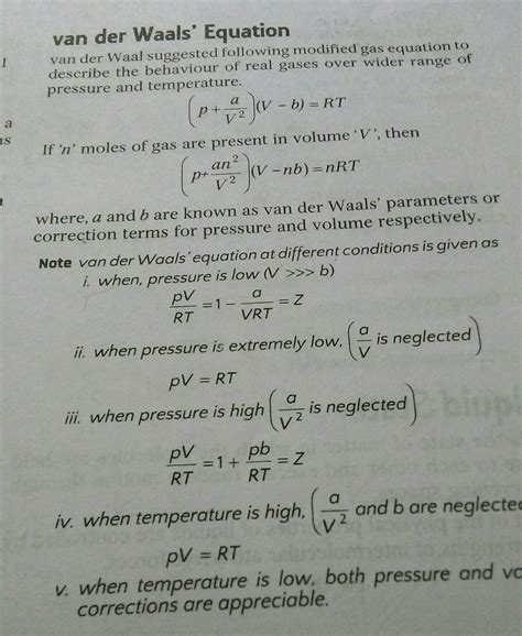 The Van Der Wall Equation For 1 Mole Of A Real Gas Is P A V 2 V