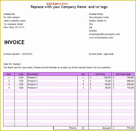 Microsoft Excel Invoice Template Free Of Free Invoice Template For