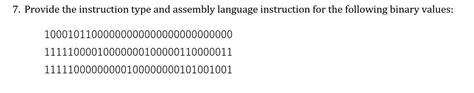 Solved 7 Provide The Instruction Type And Assembly Language