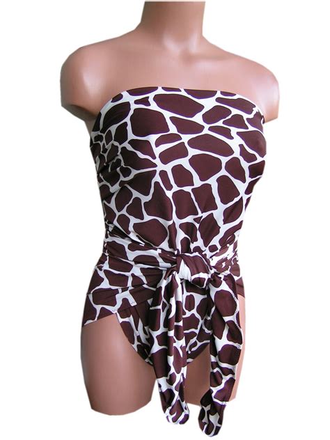 Large Bathing Suit Wrap Around Swimsuit Brown Giraffe By Hisopal