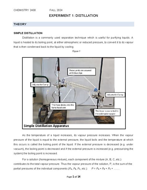 Experiment 1 Distillation Chemistry 2400 Fall 2024 Experiment 1 Distillation Theory Simple