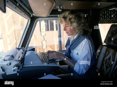 Abc Television Correspondent Robin Groth Inside Her Van During The Landing Ofspace Shuttle