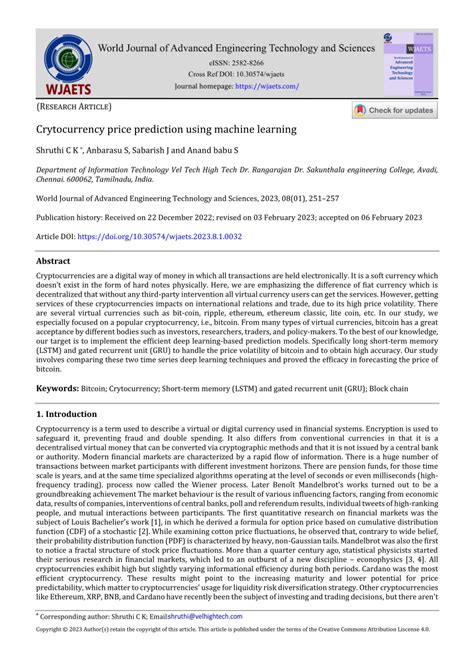 Pdf Crytocurrency Price Prediction Using Machine Learning