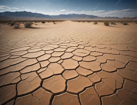Premium Ai Image Cracked Desert With Mountains In The Background