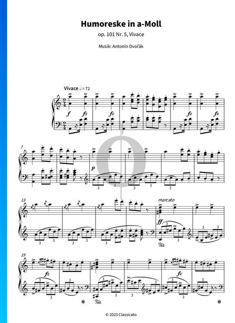 Humoresque Op 101 No 5 Antonín Dvořák Piano Sheet Music Oktav