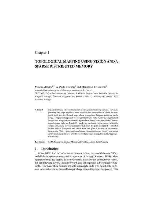 PDF Topological Mapping Using Vision And A Sparse Distributed Memory