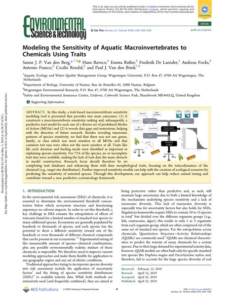Pdf Modeling The Sensitivity Of Aquatic Macroinvertebrates To Chemicals Using Traits