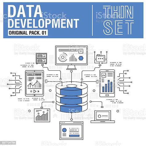 New Modern Thin Line Icons Set Development Data Analysis Stock