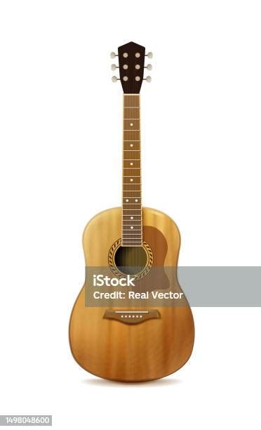 현실적인 벡터 아이콘입니다 어쿠스틱 나무 기타 흰색 배경에 격리되어 있습니다 0명에 대한 스톡 벡터 아트 및 기타 이미지 0명 3차원 형태 갈색 Istock