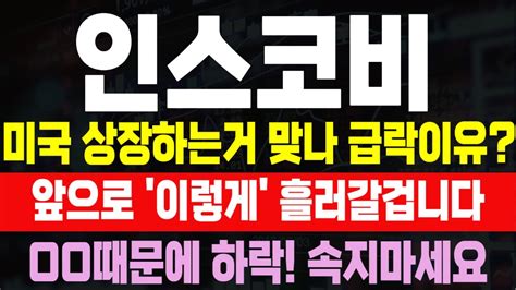 인스코비주가전망 미국 상장하는거 맞나 급락이유 Oo때문에 하락 속지마세요 앞으로 이렇게 흘러갈겁니다 인스코비 인스